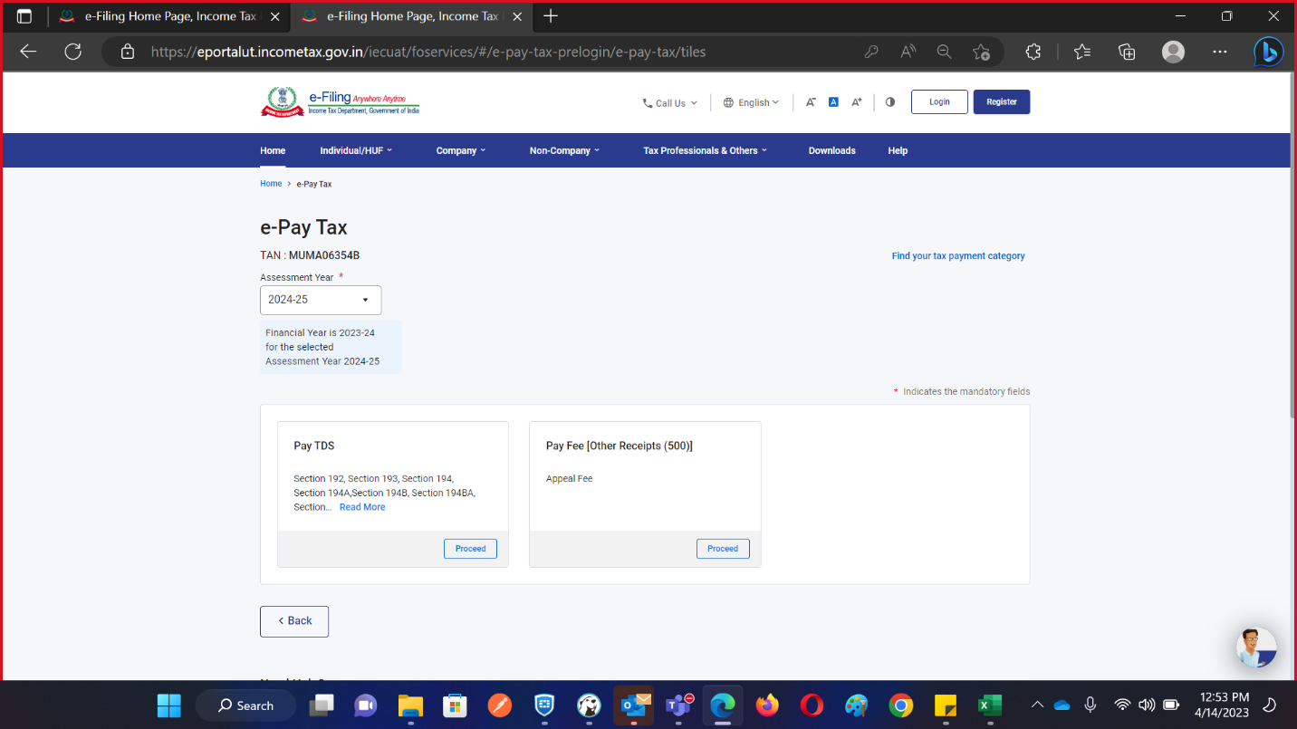 Tax payment over the Counter User Manual | Income Tax Department