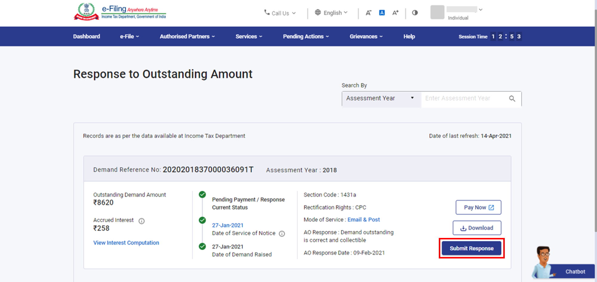 Respond to Outstanding Demand User Manual | Income Tax Department
