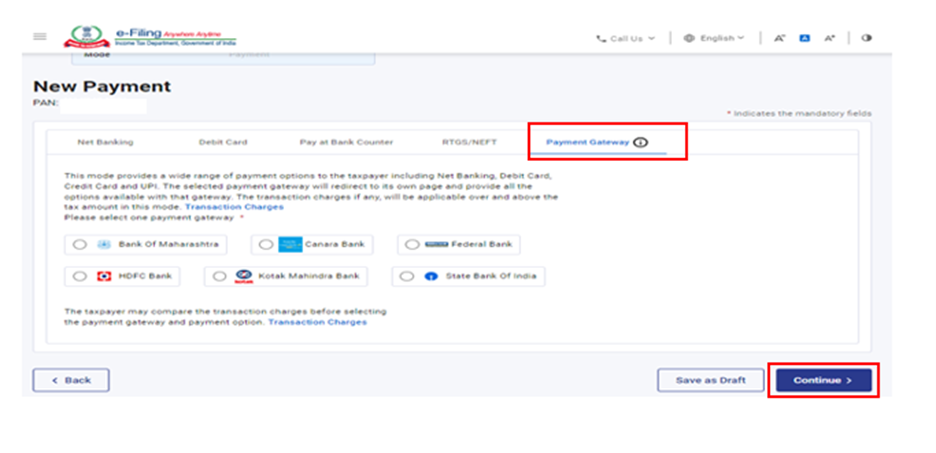 Tax payment through Payment Gateway User Manual | Income Tax Department