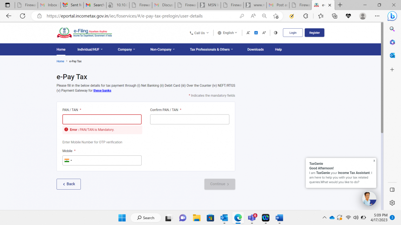 Tax payment over the Counter User Manual | Income Tax Department