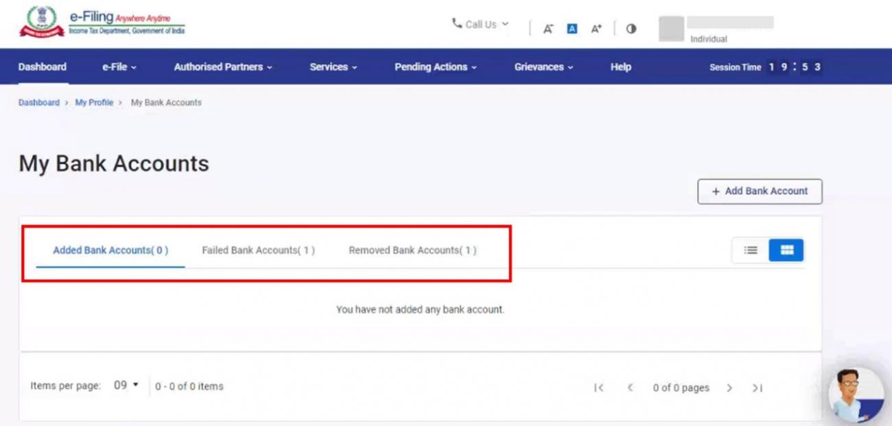 My Bank Account User Manual | Income Tax Department