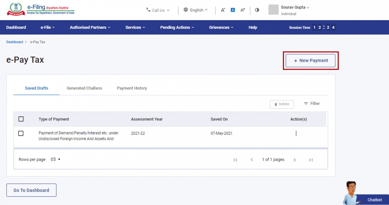Create Challan Form (CRN) User Manual | Income Tax Department
