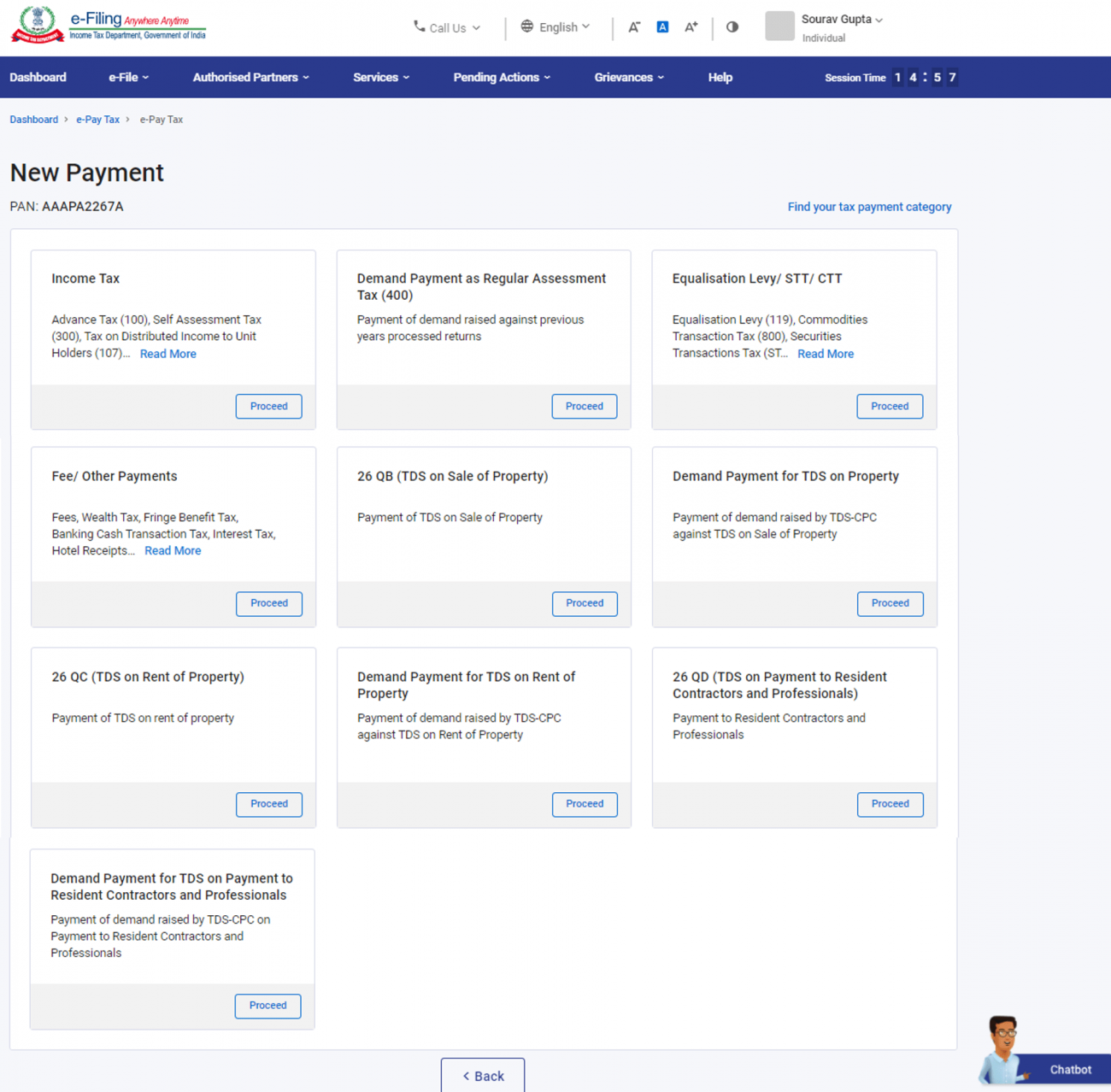 Create Challan Form (CRN) User Manual | Income Tax Department