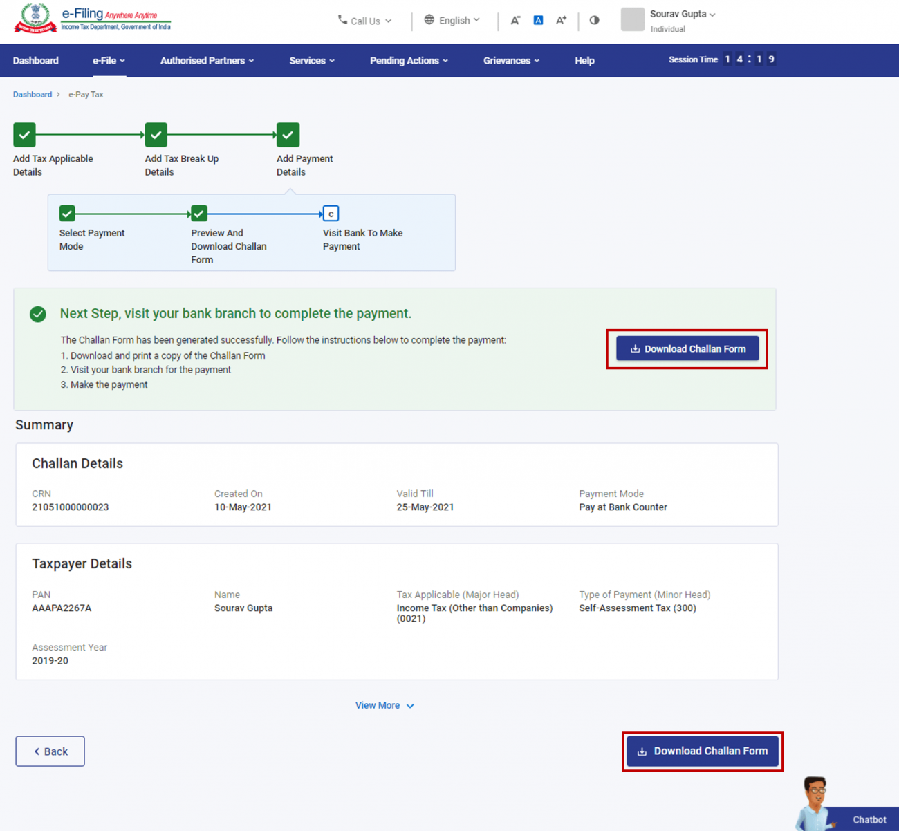 Create Challan Form (CRN) User Manual | Income Tax Department