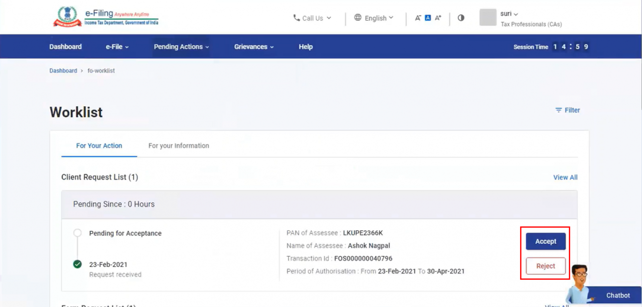 Dashboard and Worklist (CA) User Manual | Income Tax Department