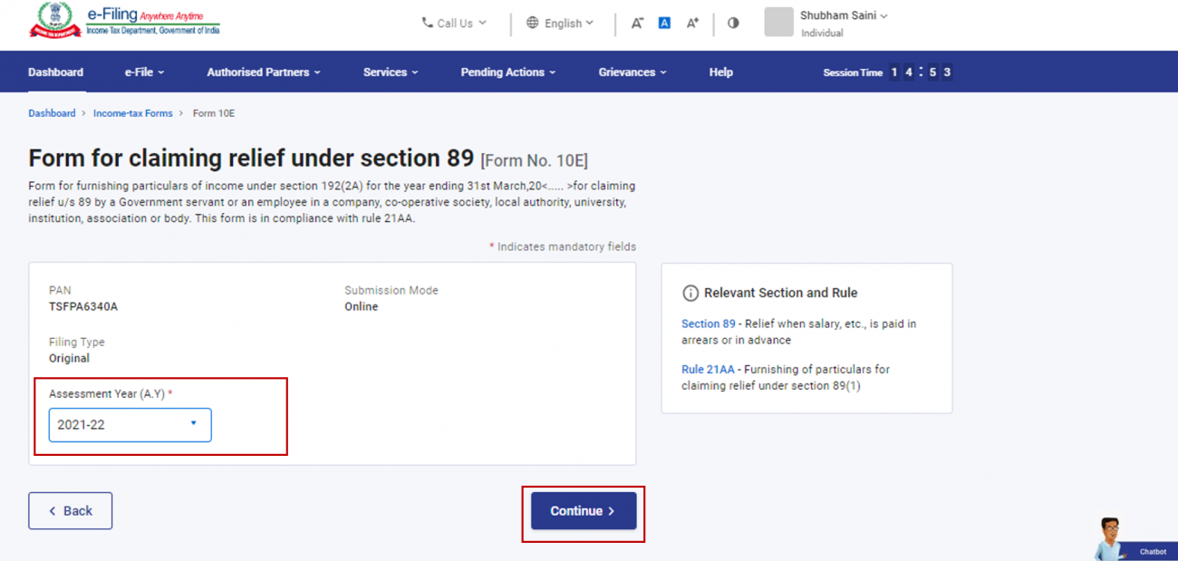 Form 10E User Manual | Income Tax Department