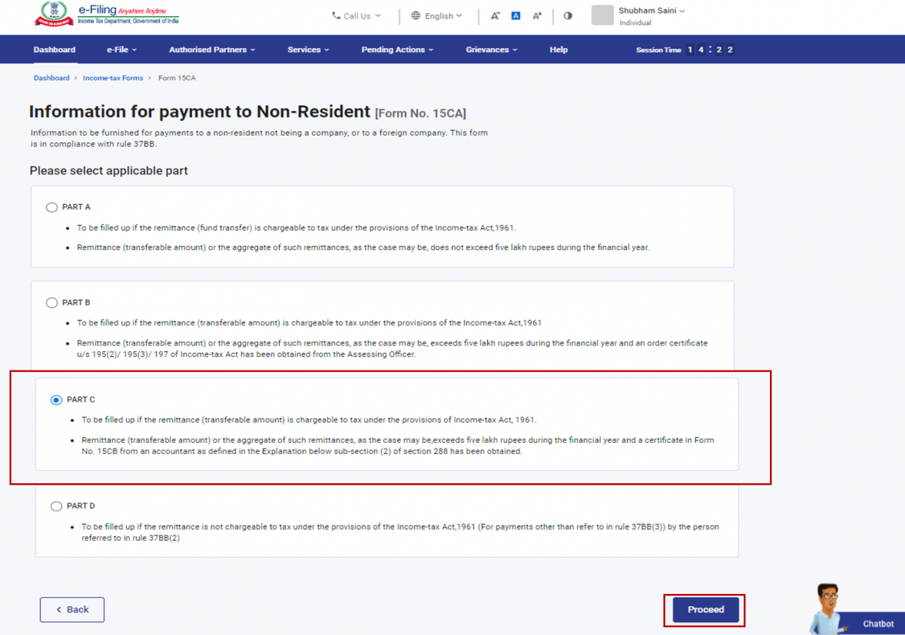 Form 15 CA User Manual | Income Tax Department