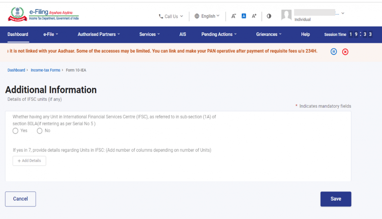 Form 10-IEA - User Manual & FAQs | Income Tax Department