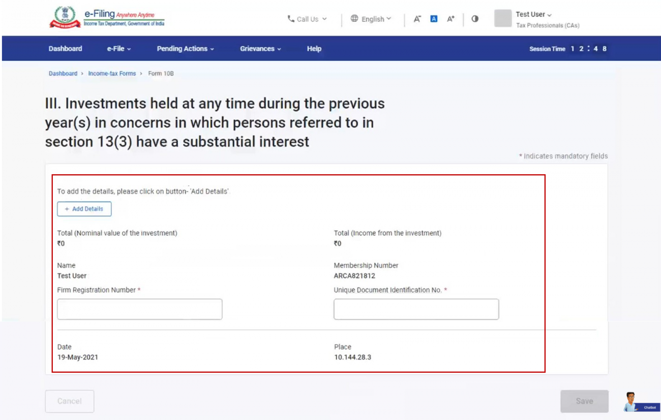 Form 10B User Manual | Income Tax Department