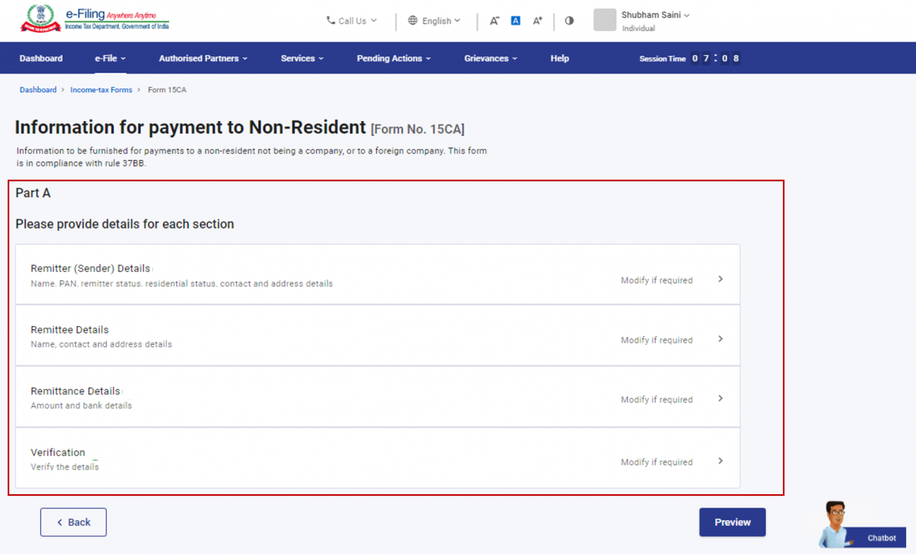 Form 15 CA User Manual | Income Tax Department