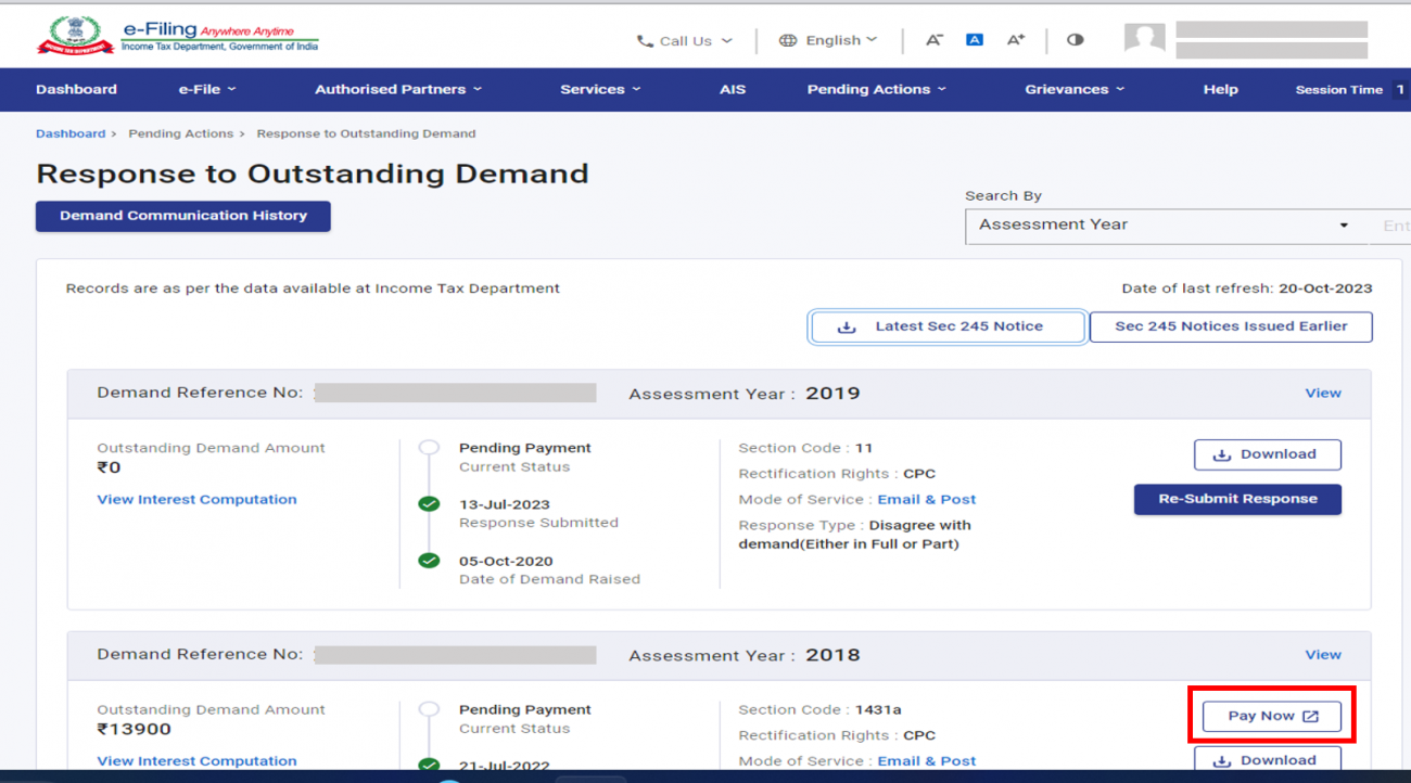 Respond to Outstanding Demand User Manual | Income Tax Department