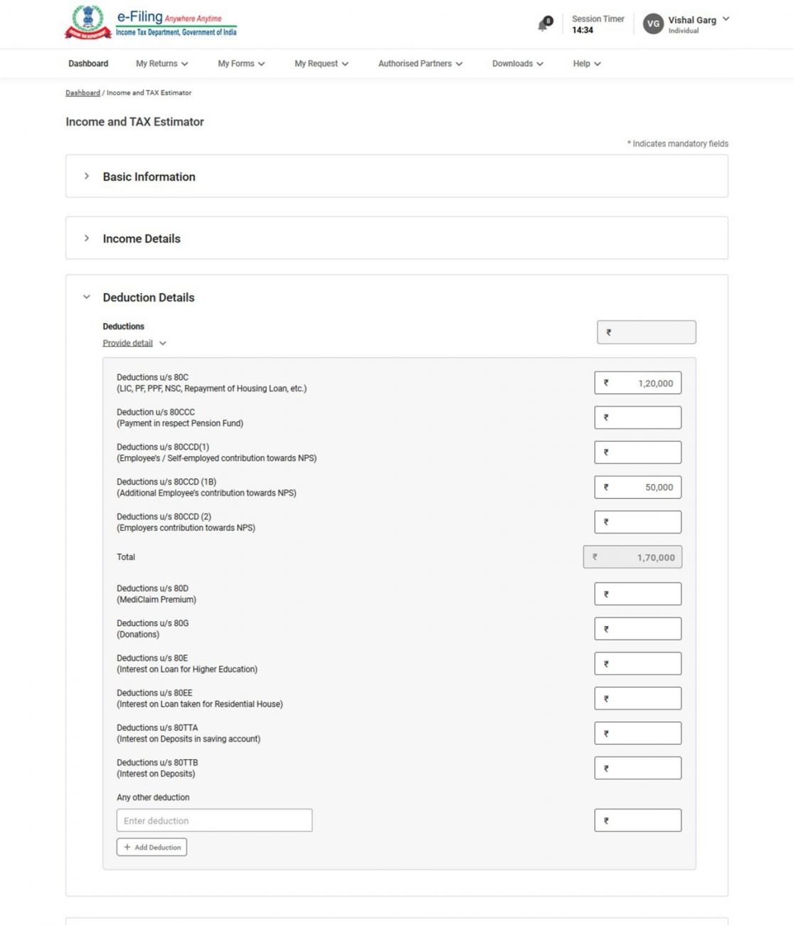 Income and Tax Estimator | Income Tax Department