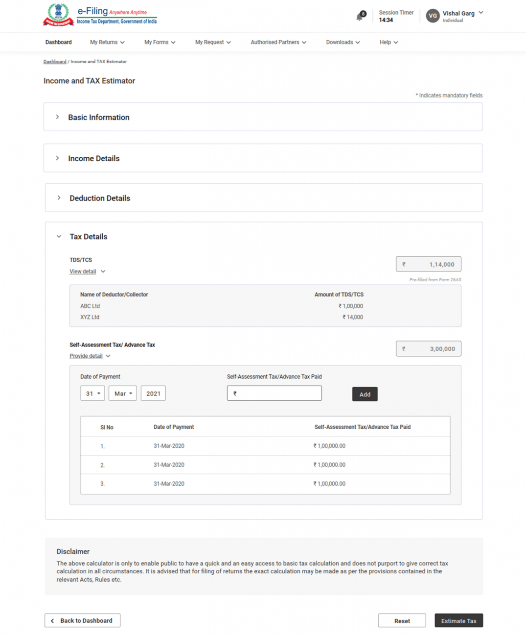 Income and Tax Estimator | Income Tax Department