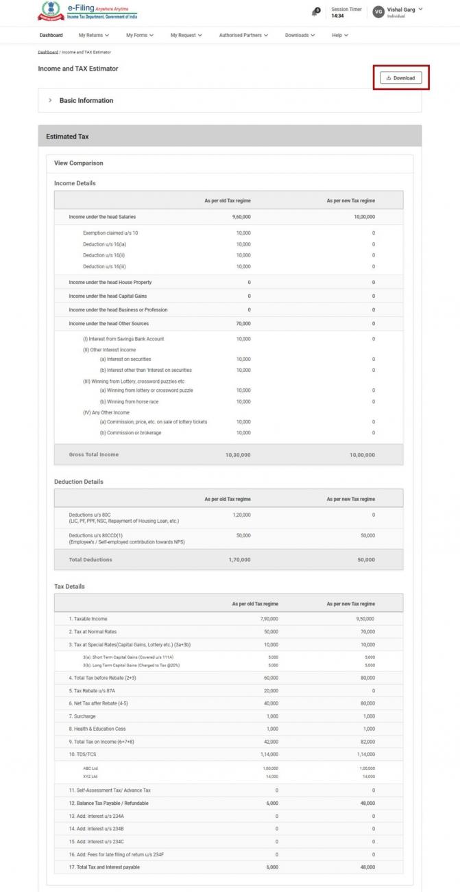Income and Tax Estimator | Income Tax Department