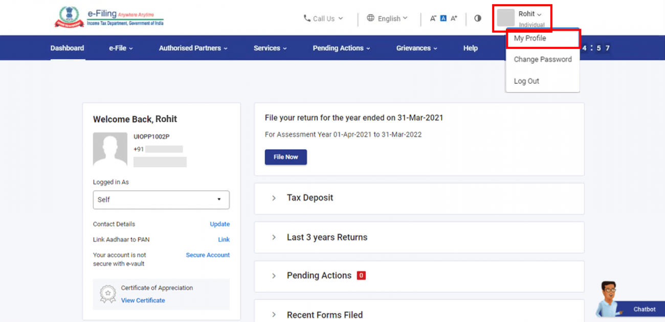 My Bank Account User Manual | Income Tax Department