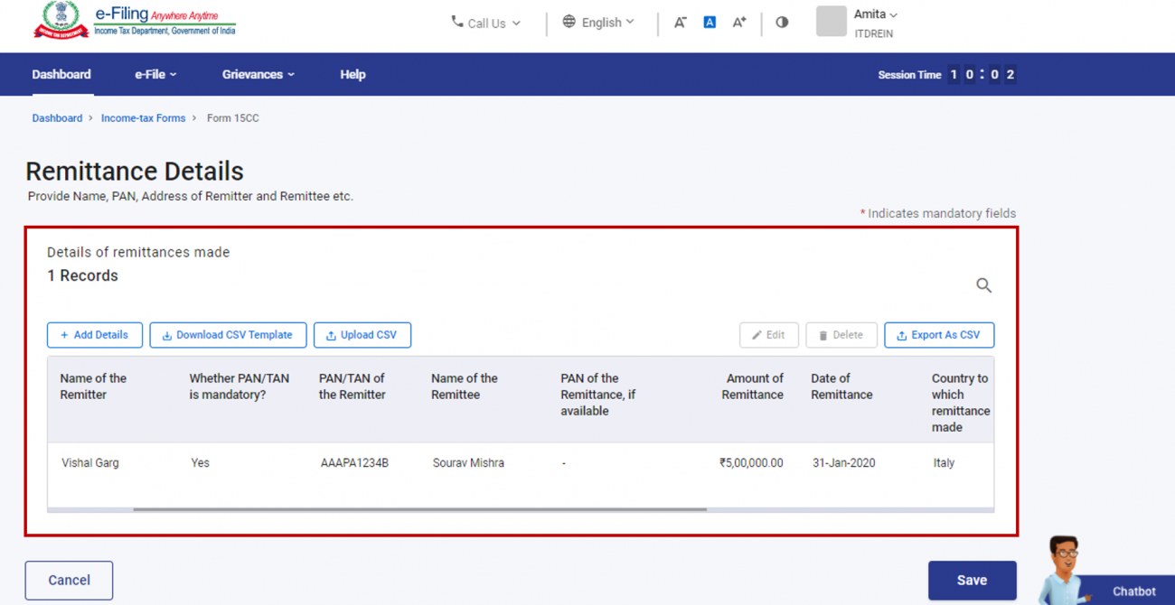 Form 15CC User Manual | Income Tax Department
