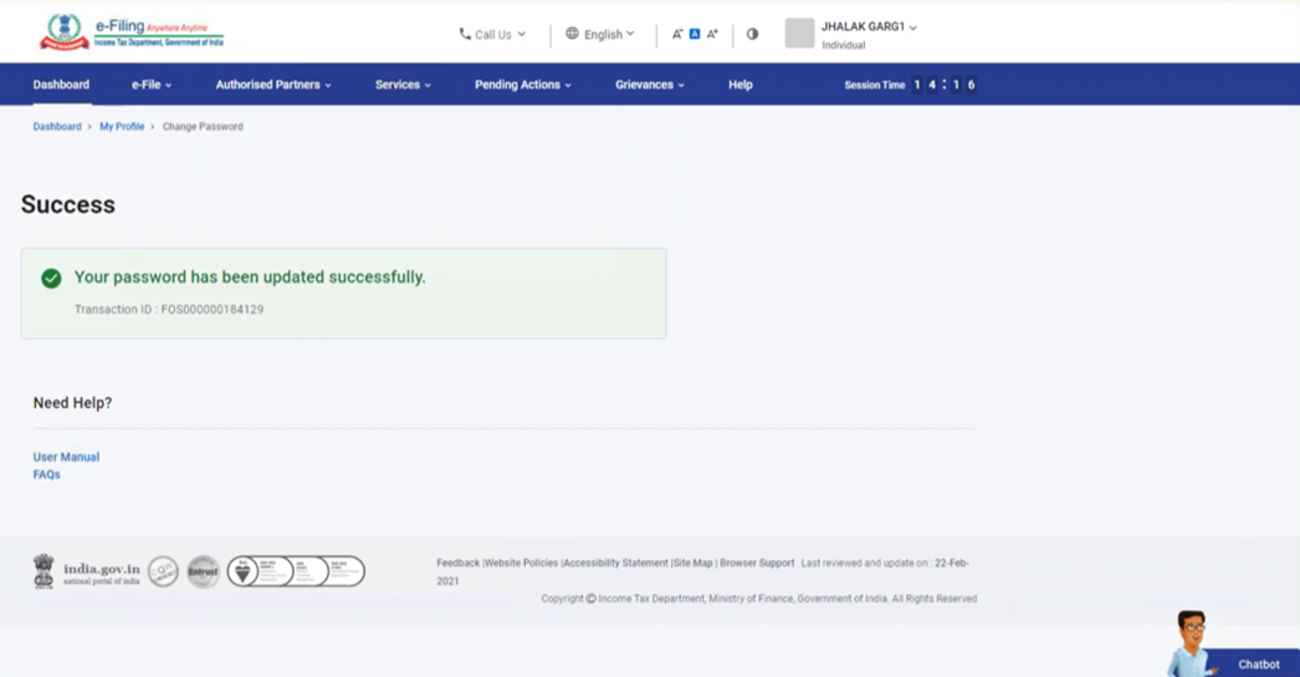 Change Your Password User Manual | Income Tax Department