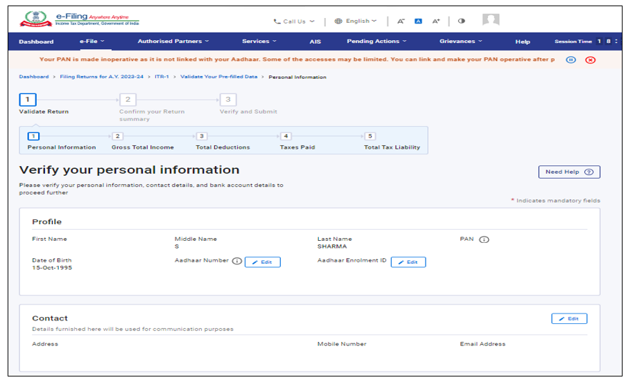 File ITR-1 (Sahaj) Online User Manual | Income Tax Department