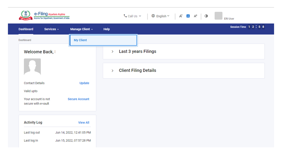 Add Clients (by ERIs) > User Manual | Income Tax Department