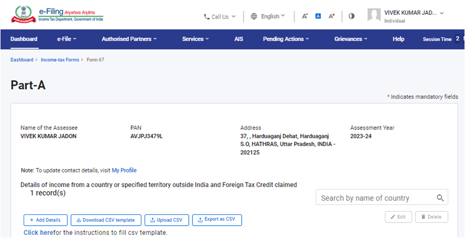 Form 67 User Manual | Income Tax Department