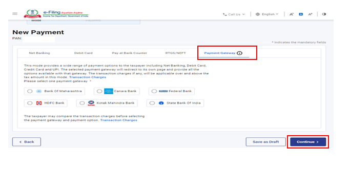 Tax payment through Payment Gateway User Manual | Income Tax Department