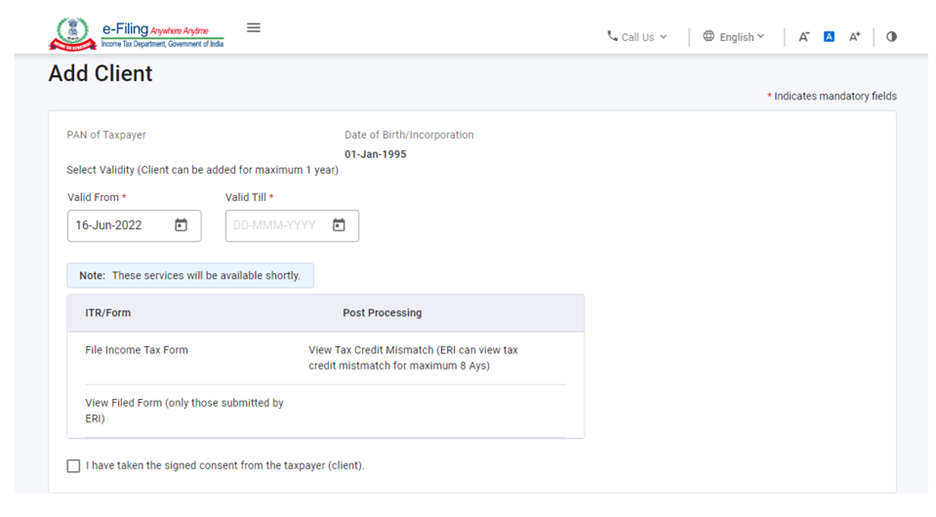 Add Clients (by ERIs) > User Manual | Income Tax Department