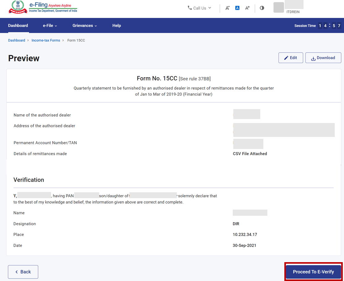 Form 15CC User Manual | Income Tax Department