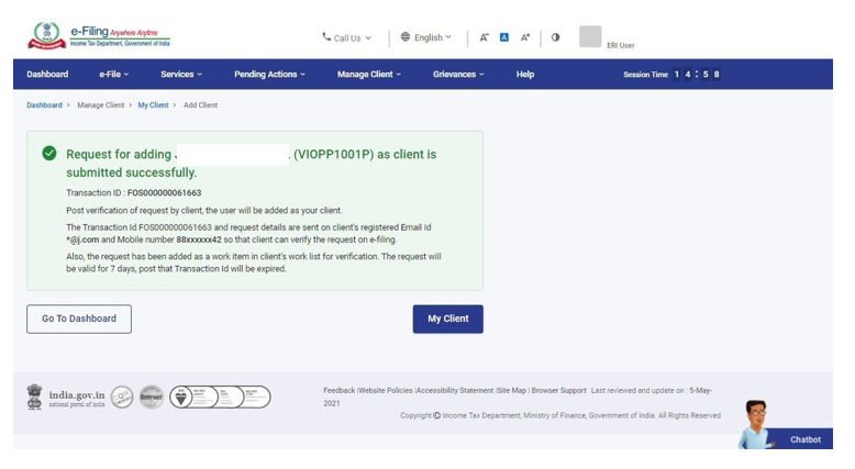 Add Clients (by ERIs) > User Manual | Income Tax Department