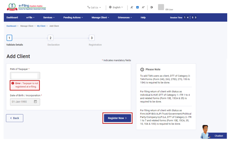 Add Clients (by ERIs) > User Manual | Income Tax Department