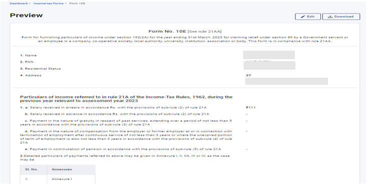 Form 10E User Manual | Income Tax Department