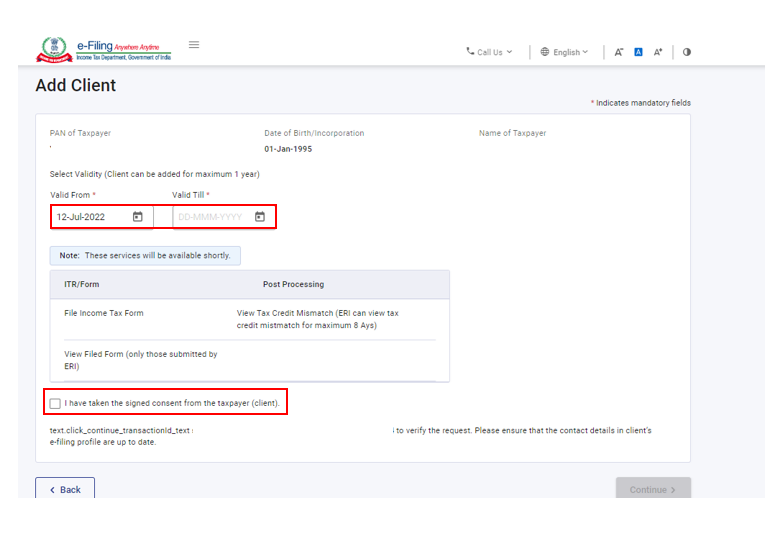 Add Clients (by ERIs) > User Manual | Income Tax Department