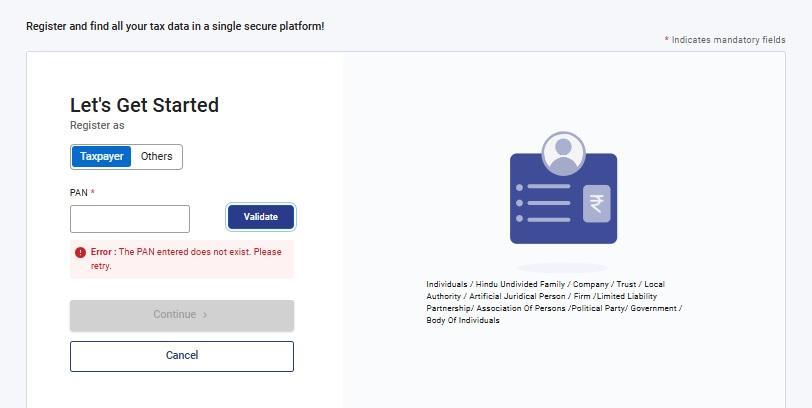 Register for e-Filing (Taxpayer) User Manual | Income Tax Department