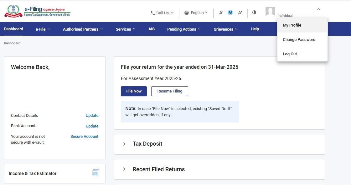 My Bank Account User Manual | Income Tax Department