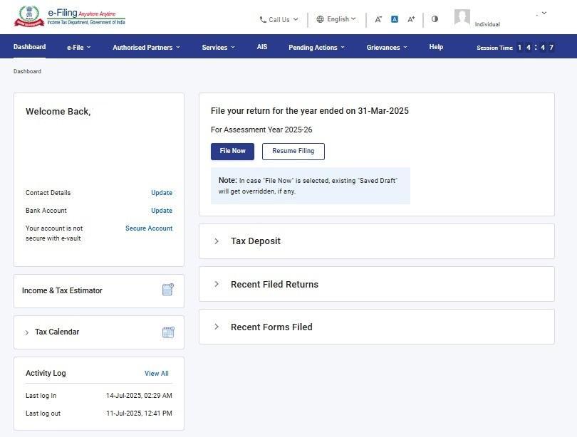 Dashboard and Worklist (Taxpayer) User Manual | Income Tax Department
