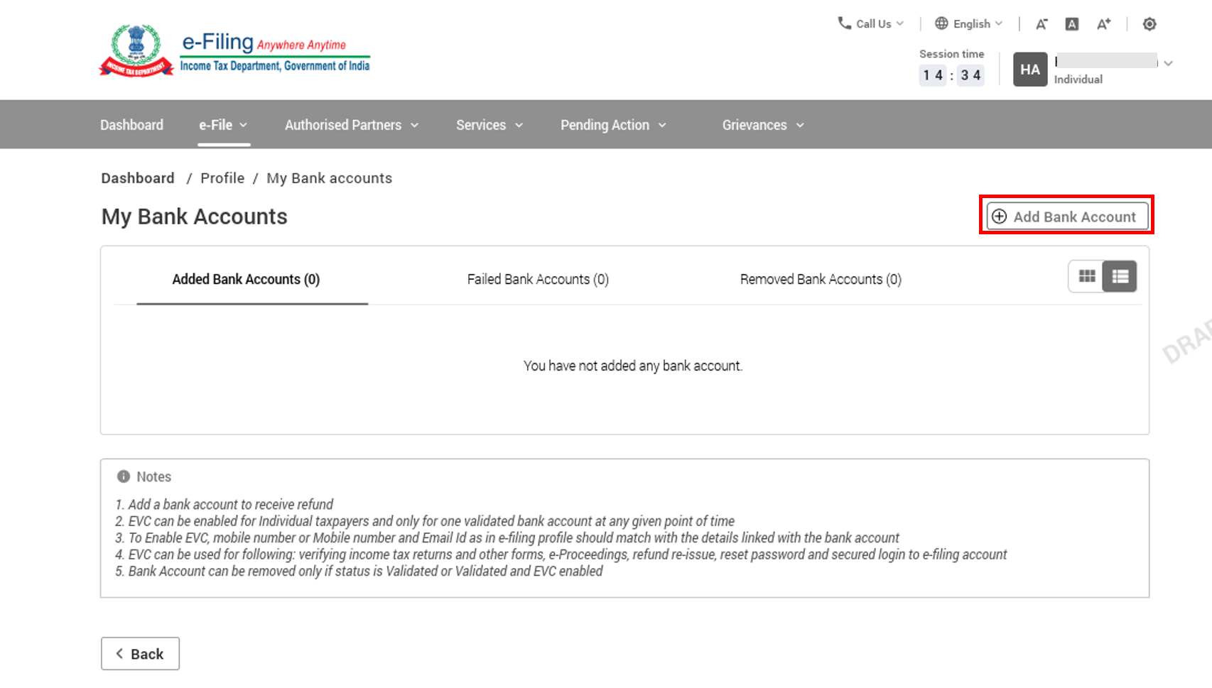 My Bank Account User Manual | Income Tax Department