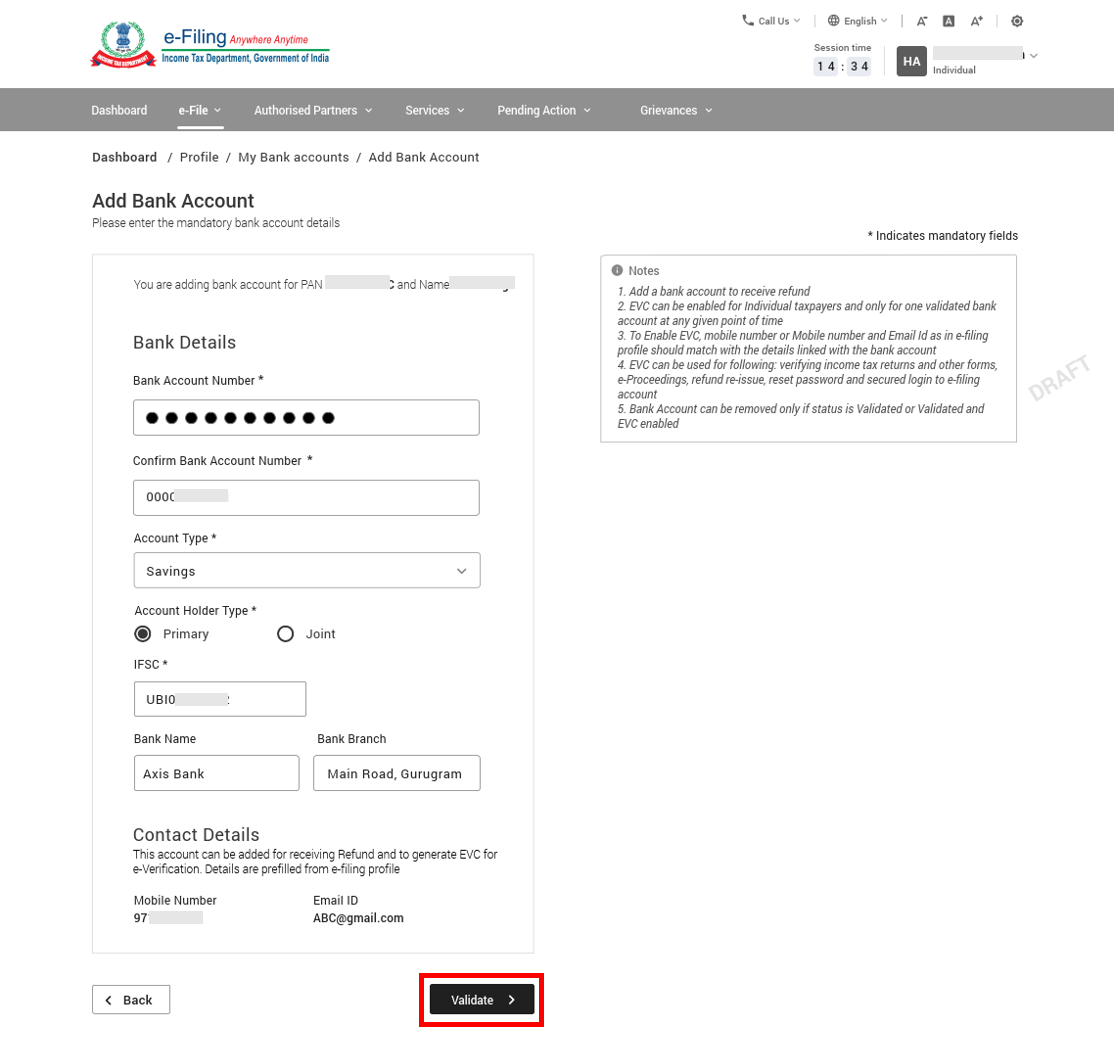 My Bank Account User Manual | Income Tax Department