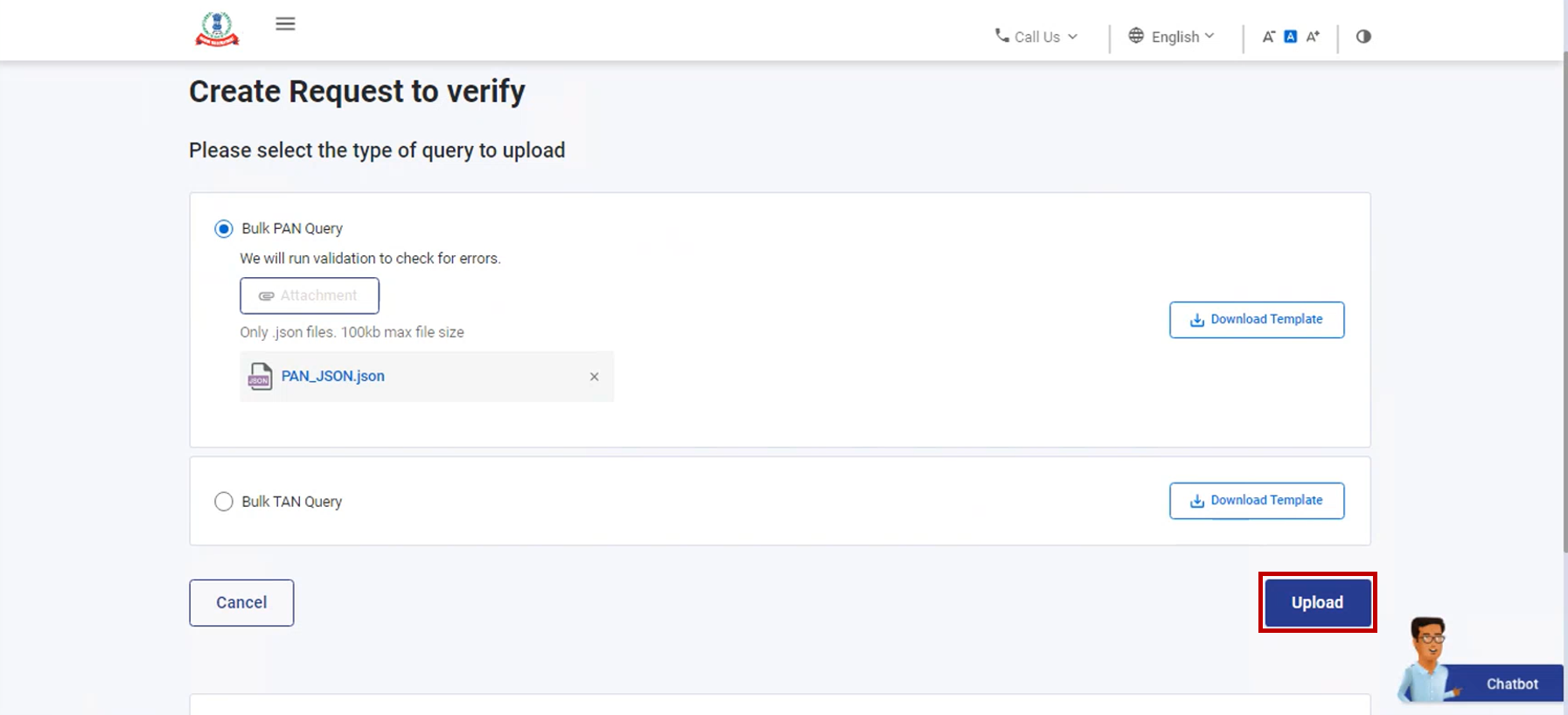 Verify Bulk PAN / TAN User Manual | Income Tax Department