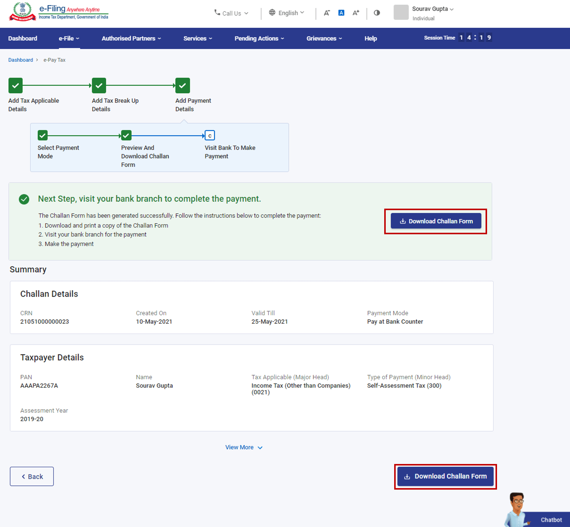 Create Challan Form (CRN) User Manual | Income Tax Department