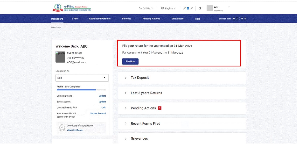Dashboard and Worklist (Taxpayer) User Manual | Income Tax Department