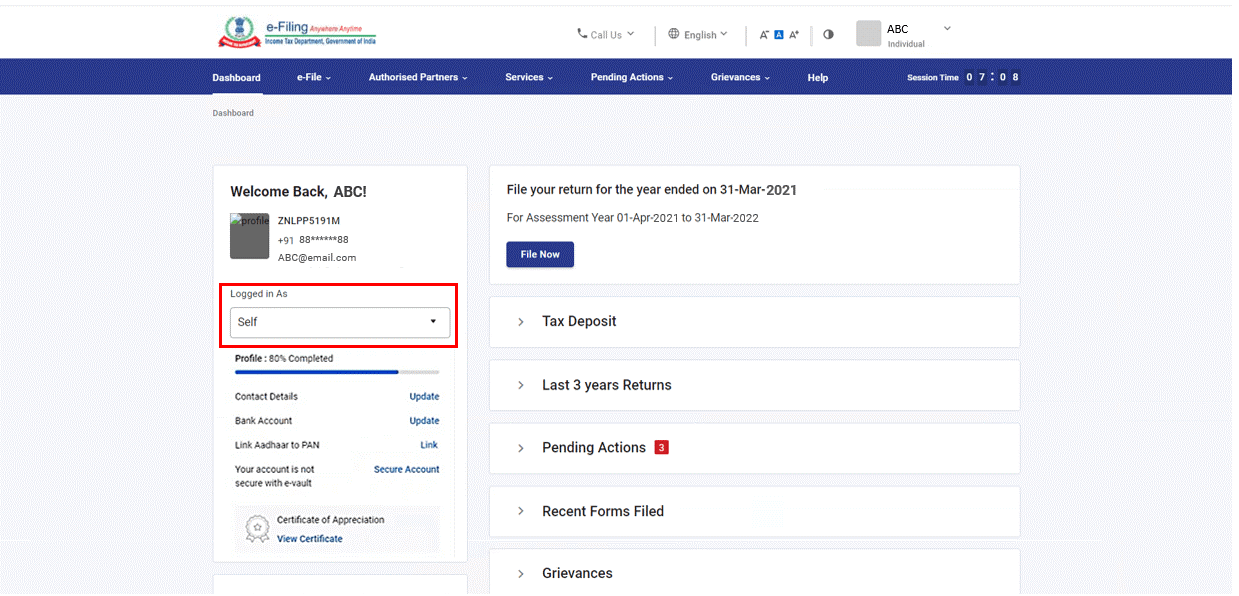 Dashboard and Worklist (Taxpayer) User Manual | Income Tax Department