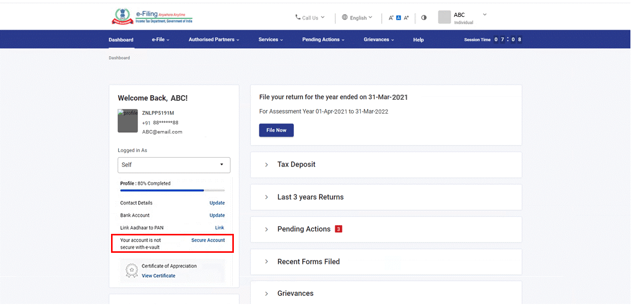 Dashboard and Worklist (Taxpayer) User Manual | Income Tax Department