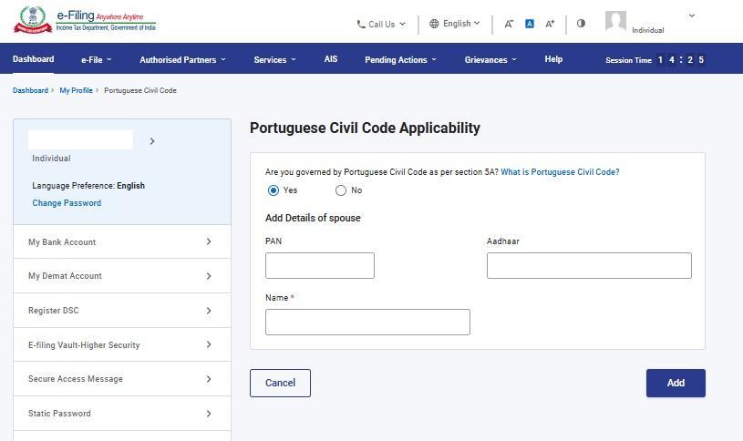 My Profile User Manual | Income Tax Department