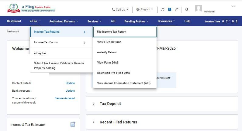 Dashboard and Worklist (Taxpayer) User Manual | Income Tax Department