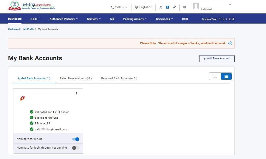 My Bank Account User Manual | Income Tax Department