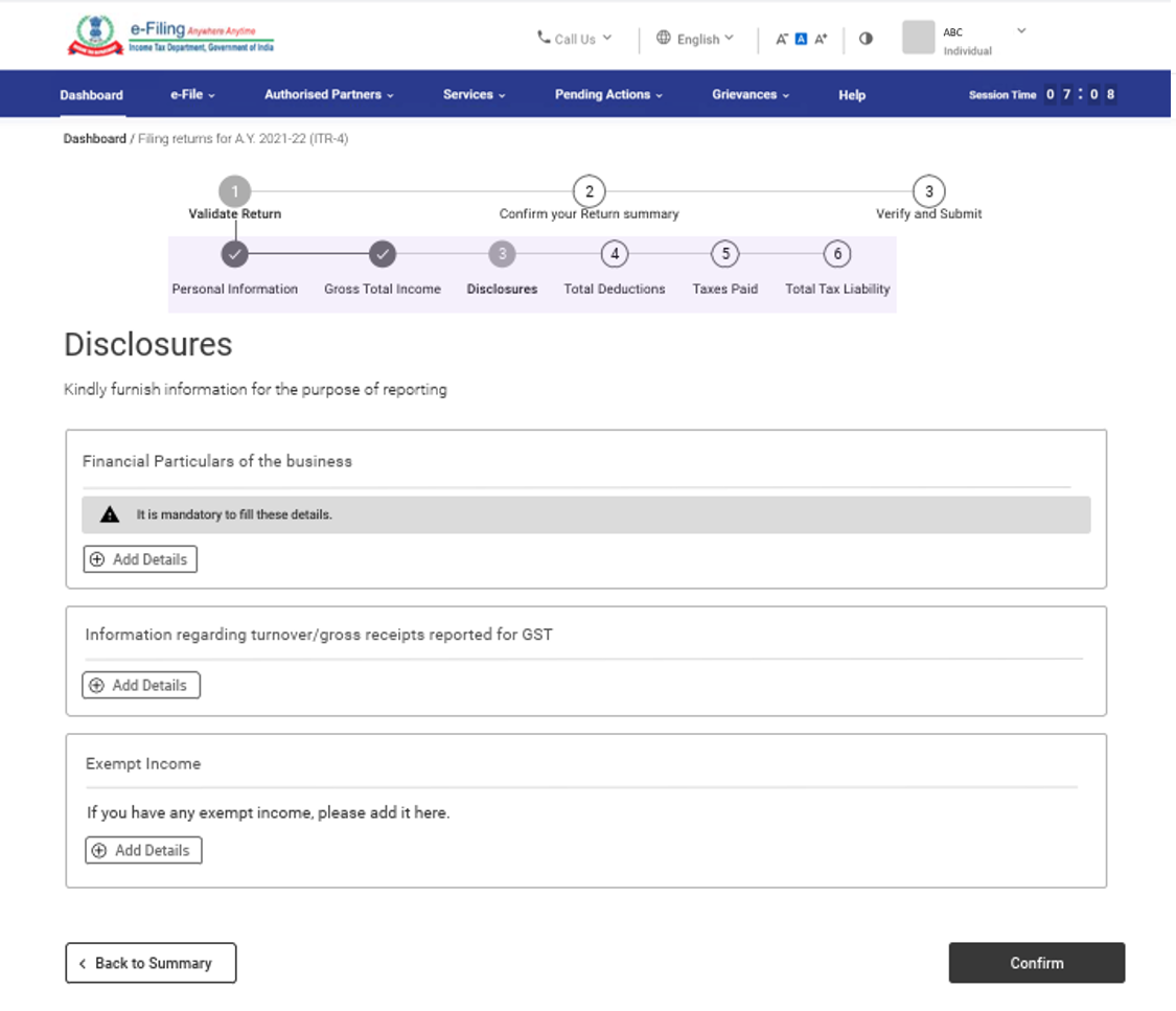 File ITR-4 (Sugam) Online User Manual | Income Tax Department