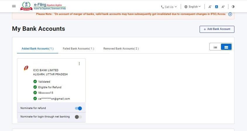 My Bank Account User Manual | Income Tax Department
