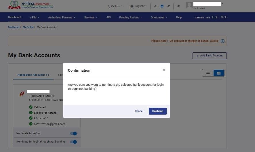 My Bank Account User Manual | Income Tax Department
