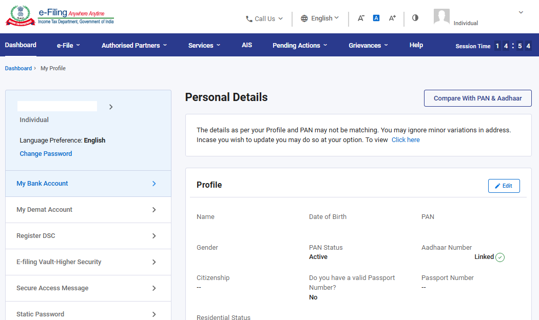 My Bank Account User Manual | Income Tax Department
