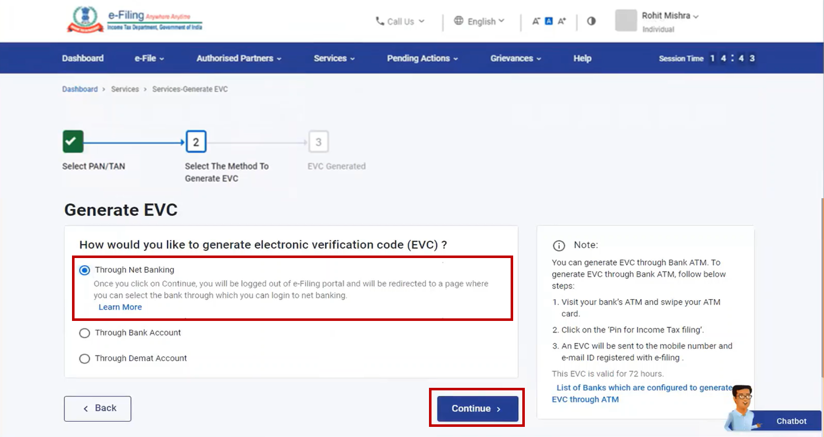Generate EVC User Manual | Income Tax Department