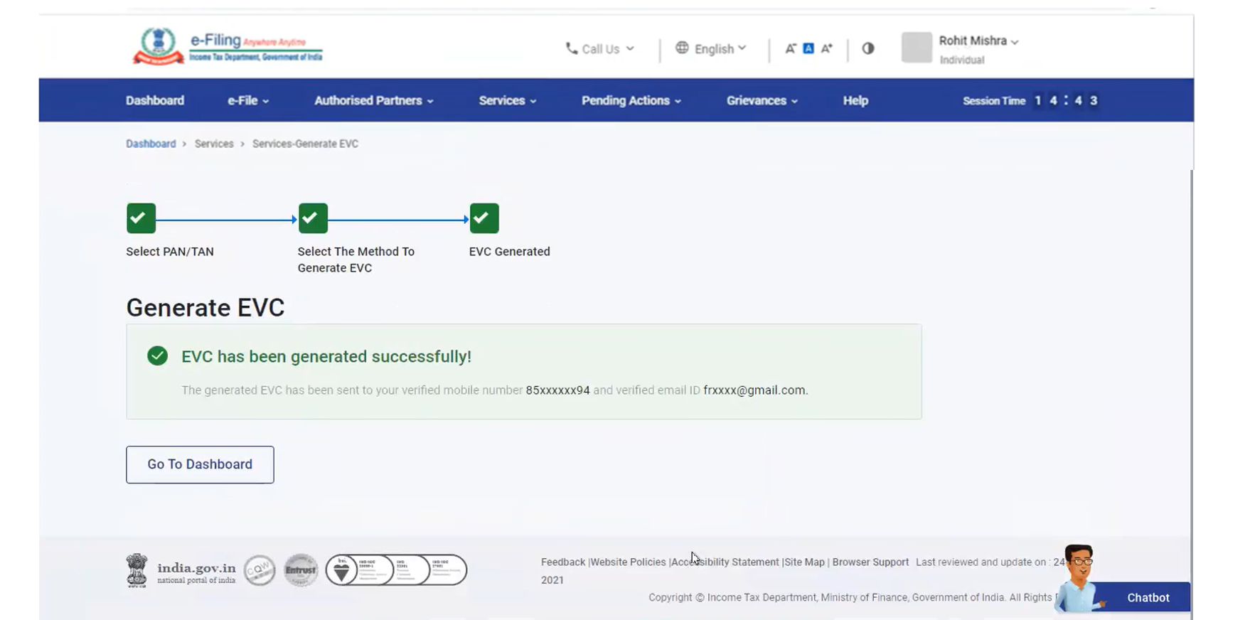 Generate EVC User Manual | Income Tax Department